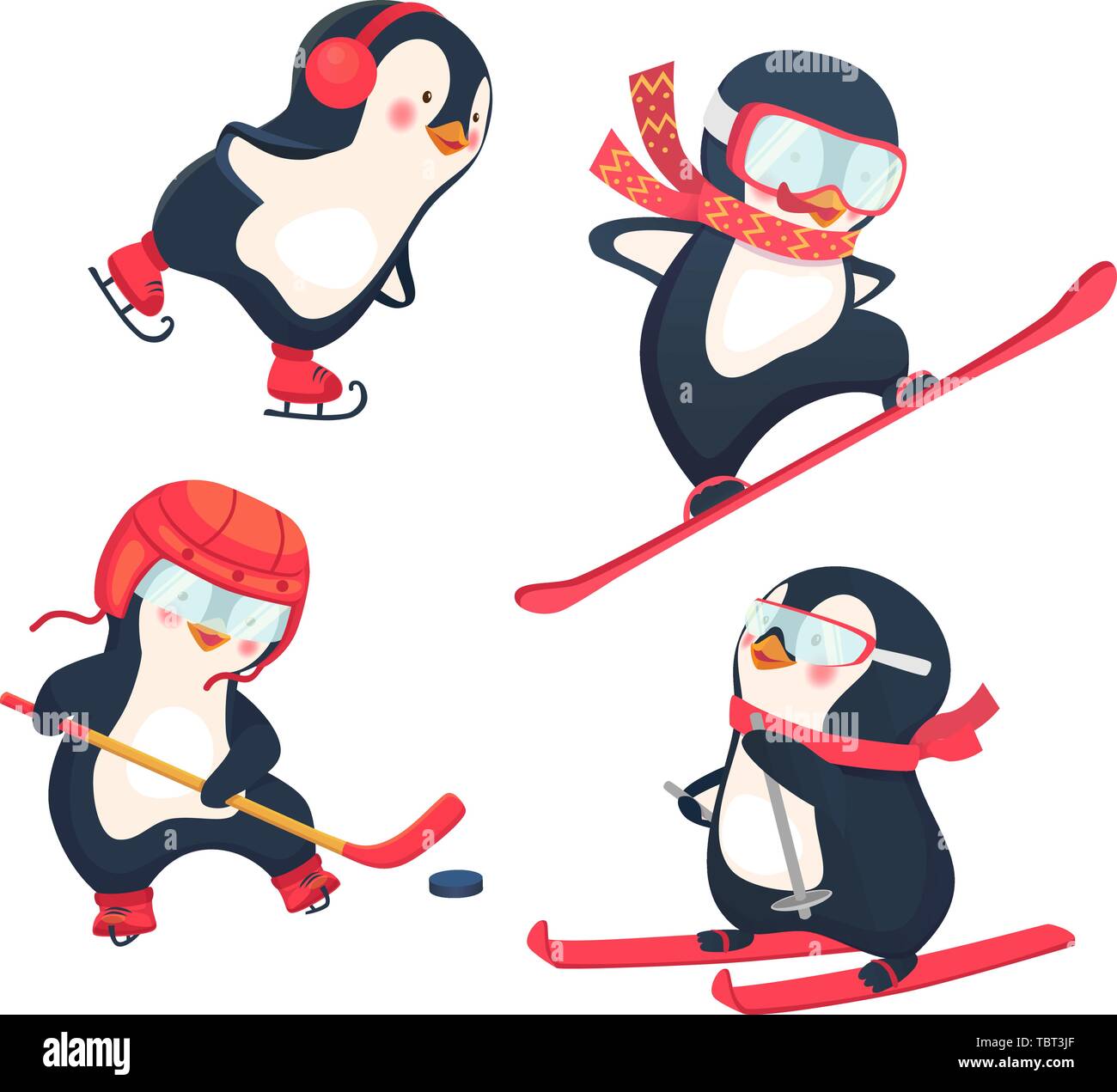Winter sports. Childrens sports concept. Active penguins in winter ...