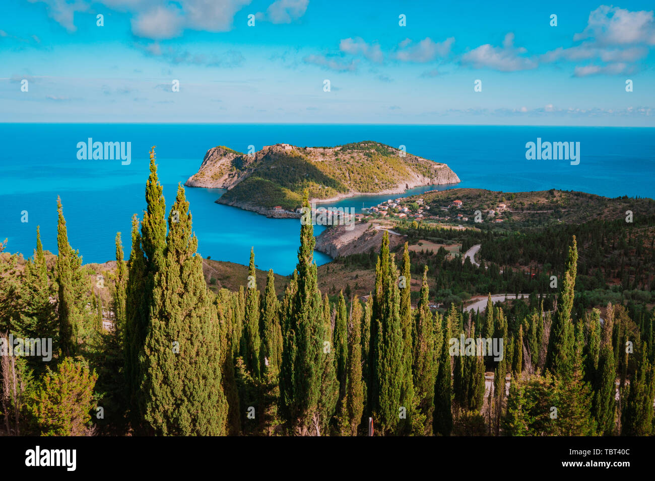 View of Assos peninsula and Assos castle in Kefalonia, Greece Stock ...