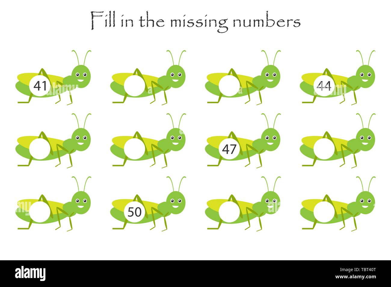 Game with grasshoppers for children, fill in the missing numbers ...