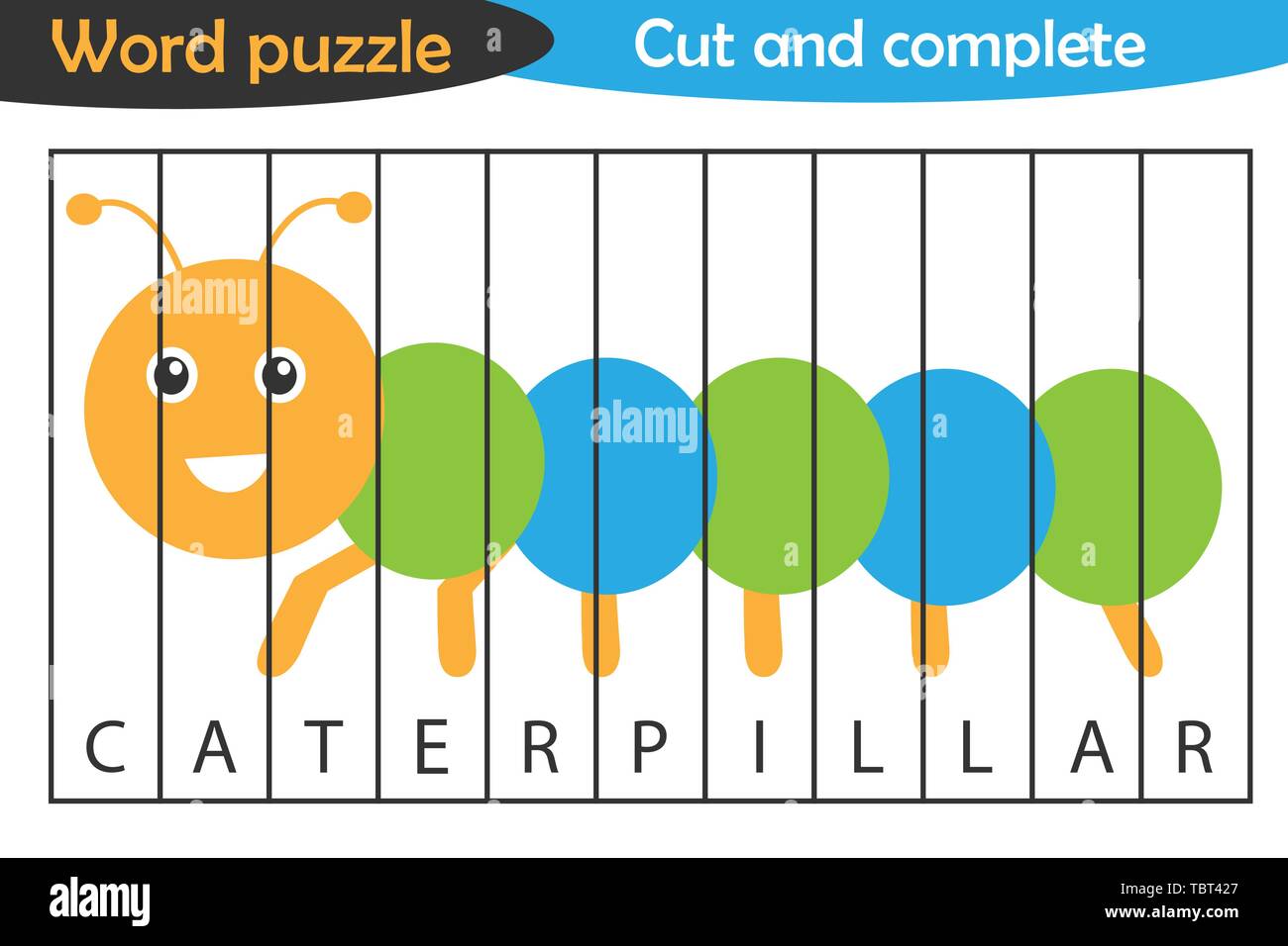 Word puzzle, caterpillar in cartoon style, education game for ...