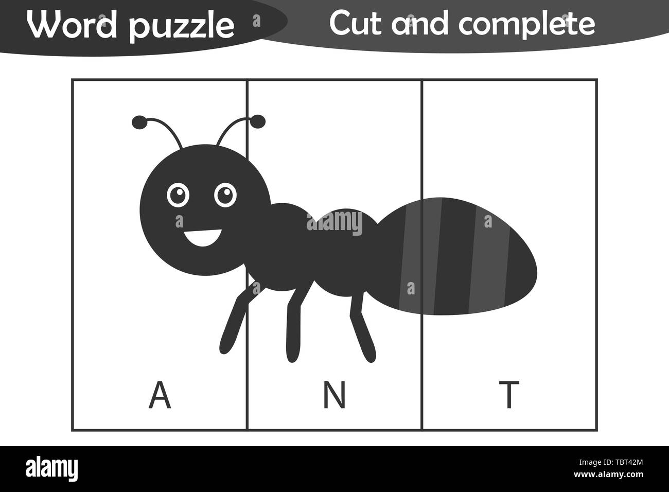 Word puzzle, ant in cartoon style, education game for development of ...