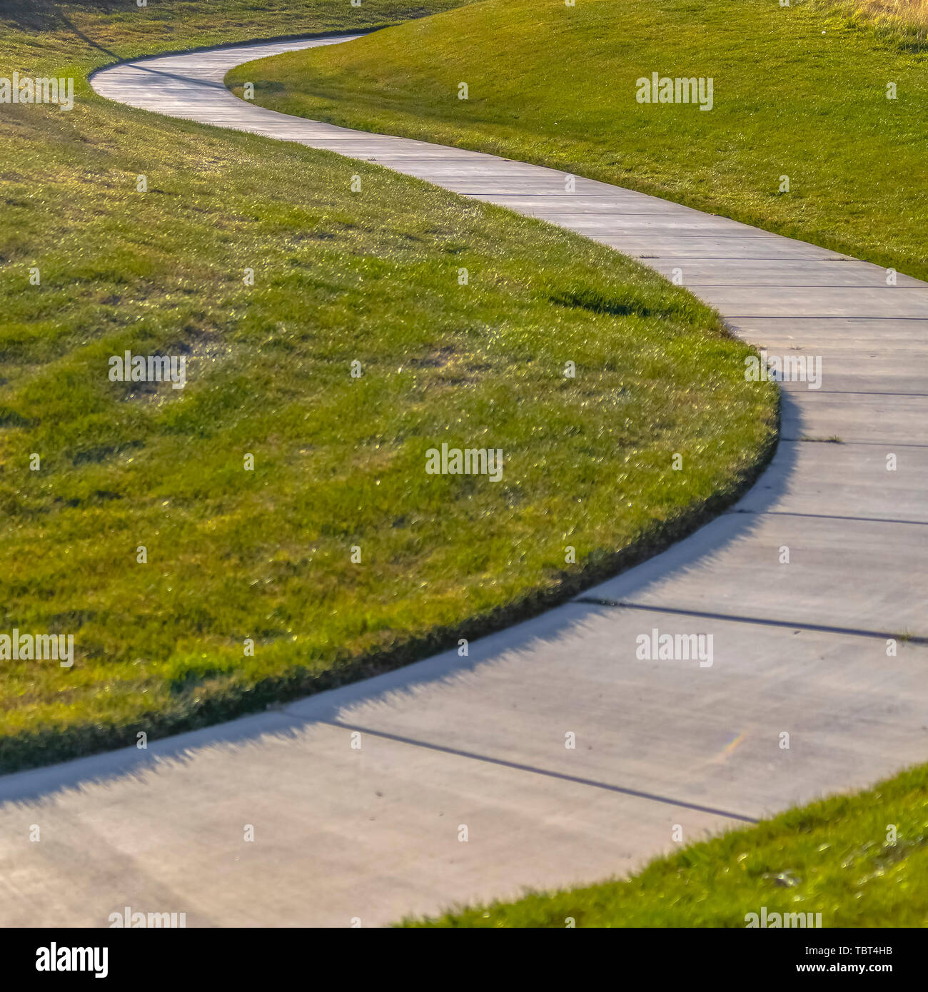 Square frame Walkway that winds through a rich grassy field at a park ...
