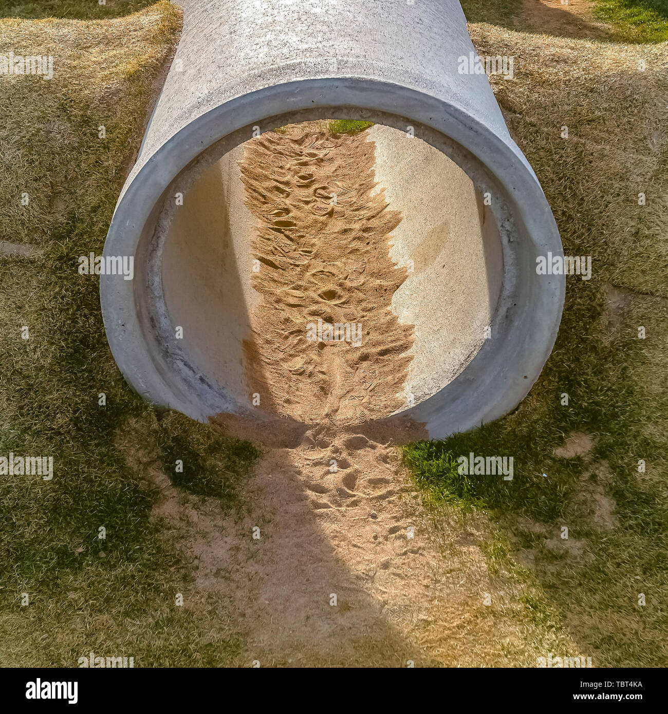 Square Crawl tunnels made of concrete cylinder pipes at a sunny ...