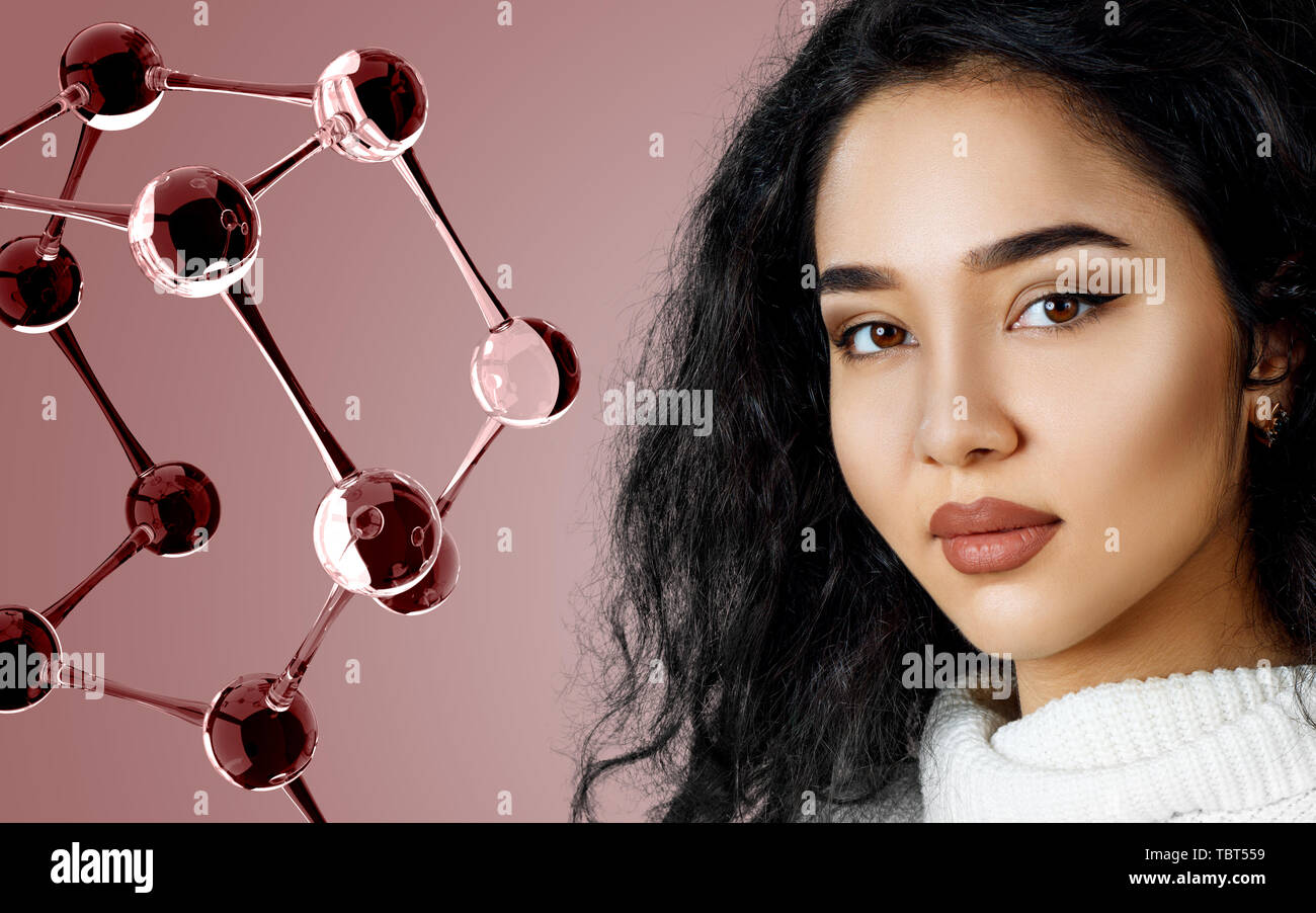 Beautiful exotic woman near big glass molecule structure Stock Photo ...