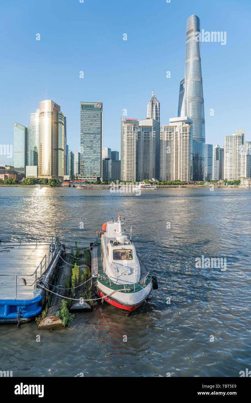 China shanghai and pudong aerial photography huangpu river horizon line ...