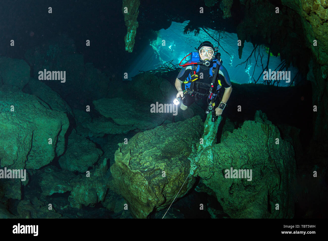 Cave scuba diving in mexican cenotes Stock Photo - Alamy