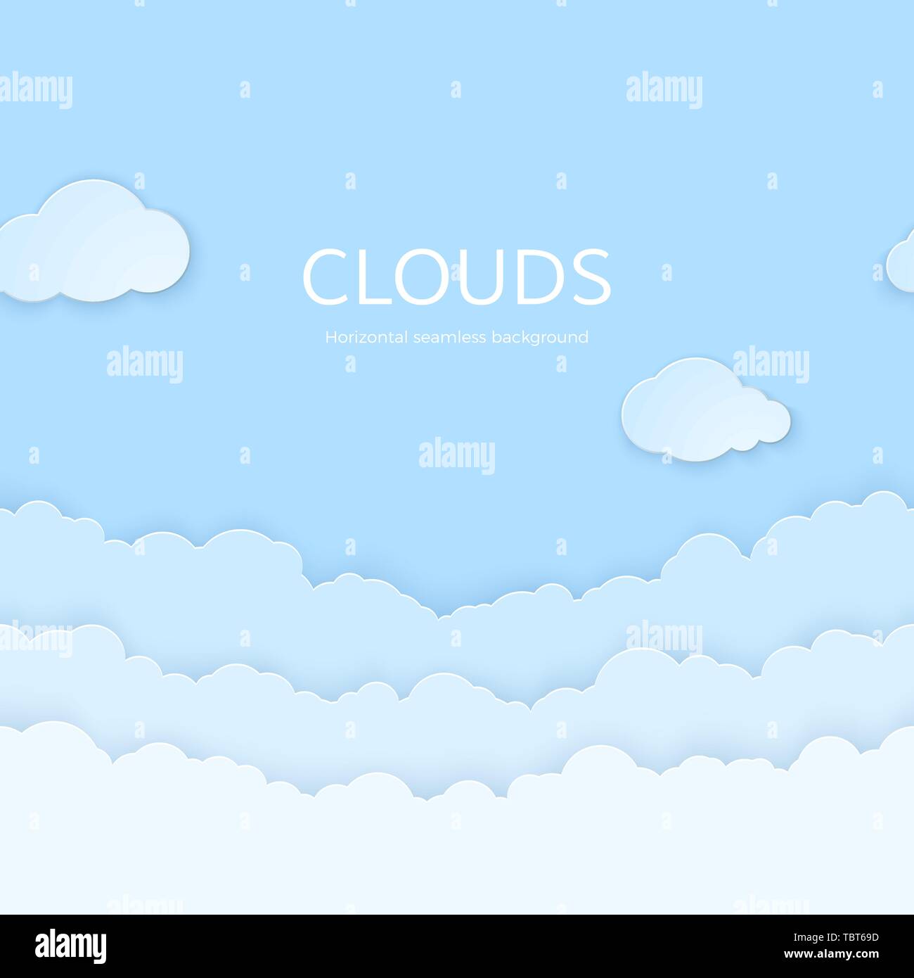Abstract horizontal seamless paper clouds. Paper clouds on blue ...