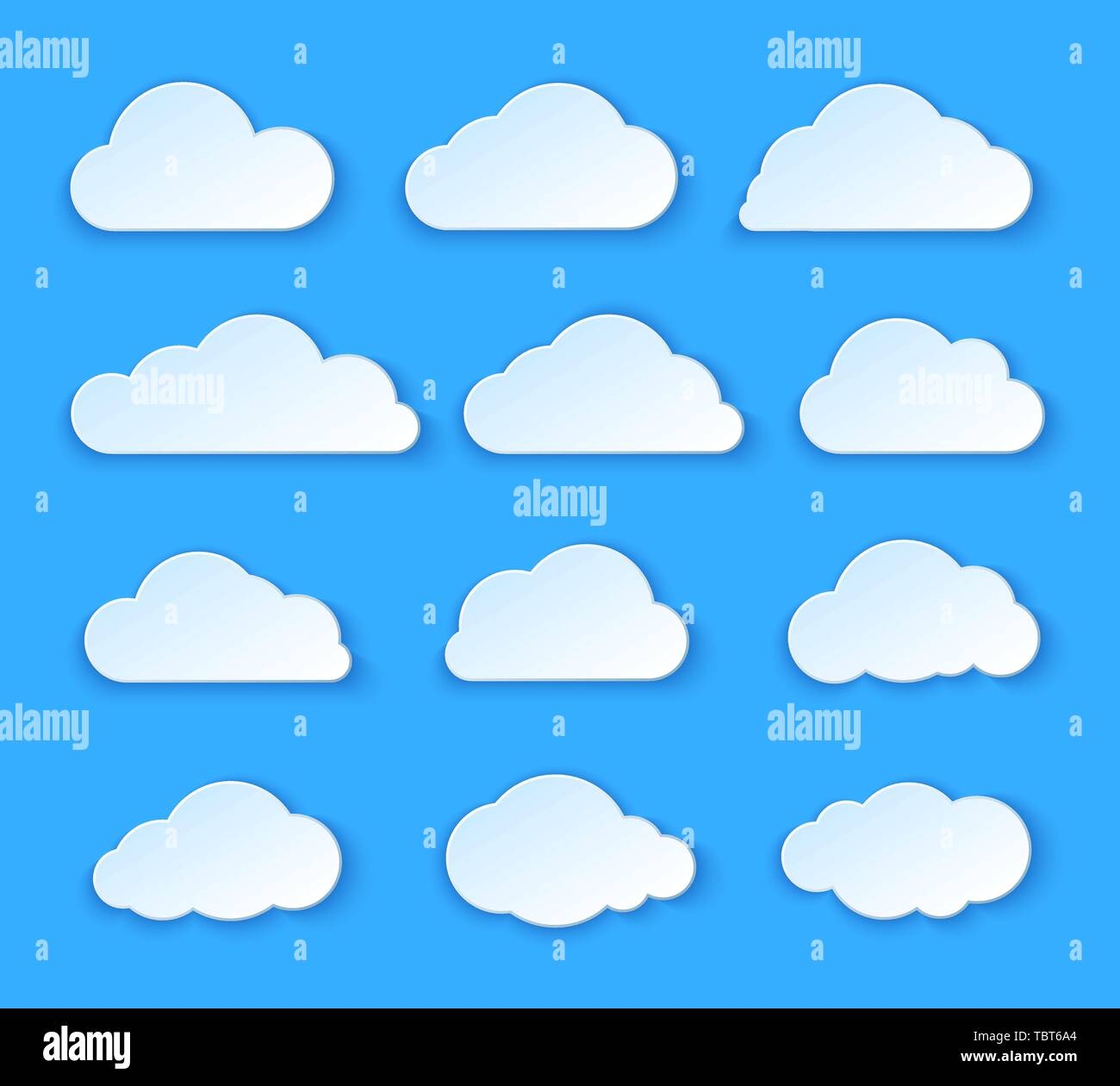 Abstract paper clouds set. White paper clouds design on blue background ...