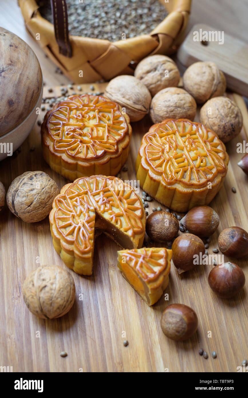 Mid-Autumn Festival moon cakes with nuts Stock Photo - Alamy