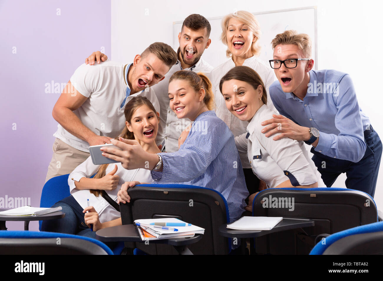 Students laugh lecturer hi-res stock photography and images - Alamy