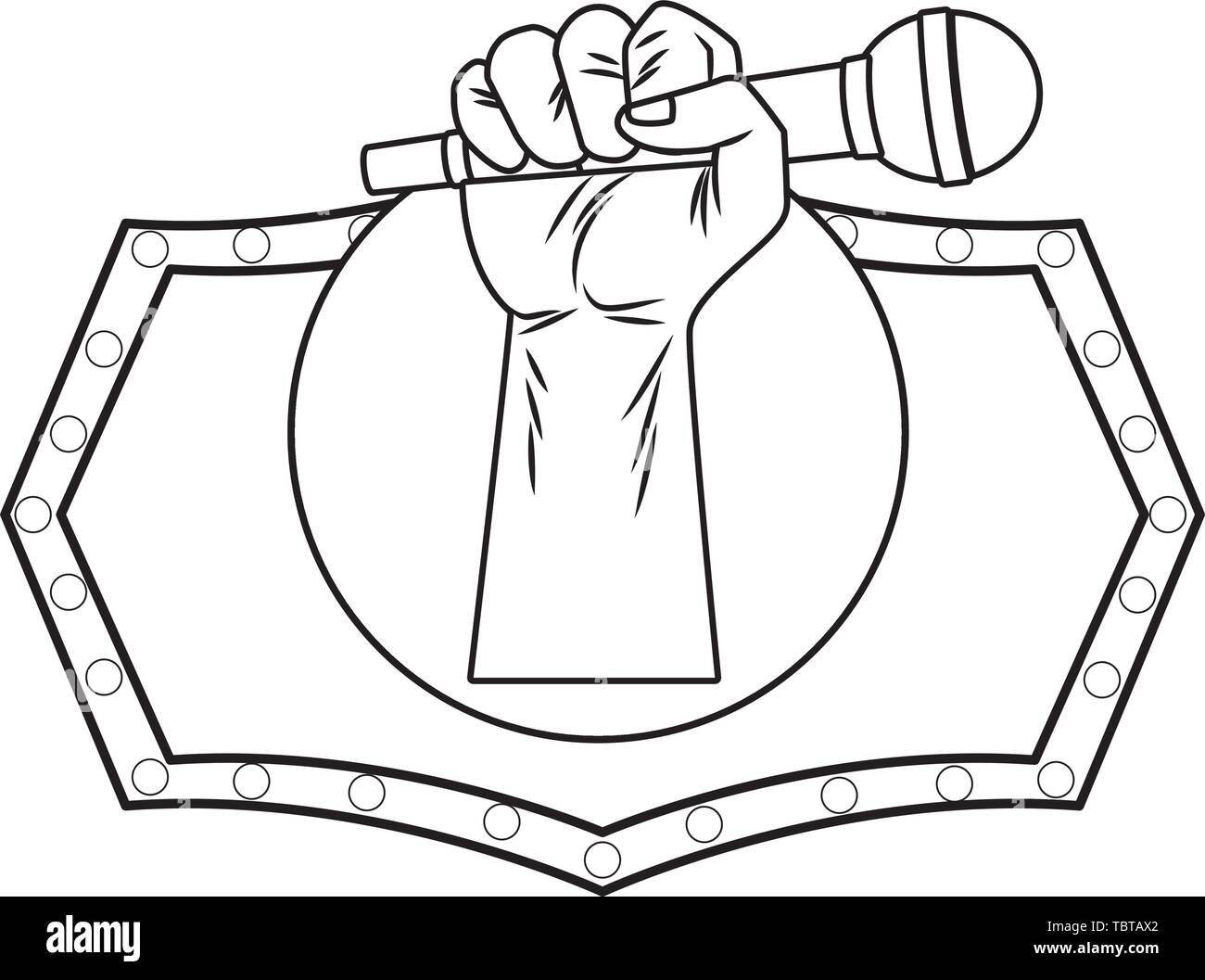 hand with microphone round icon black and white Stock Vector Image ...