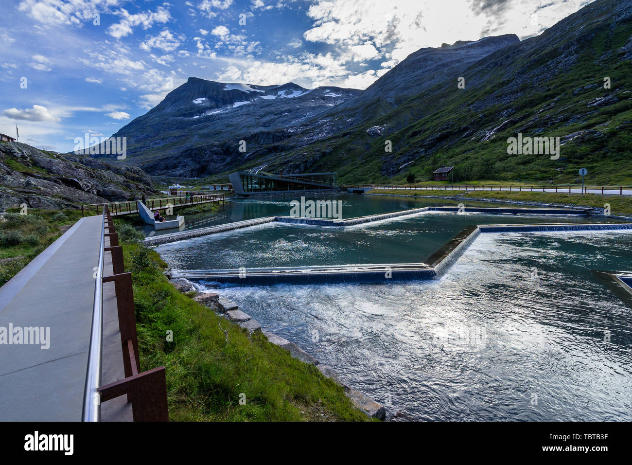 Pathway along the water installation near Trollstigen visitor centre ...