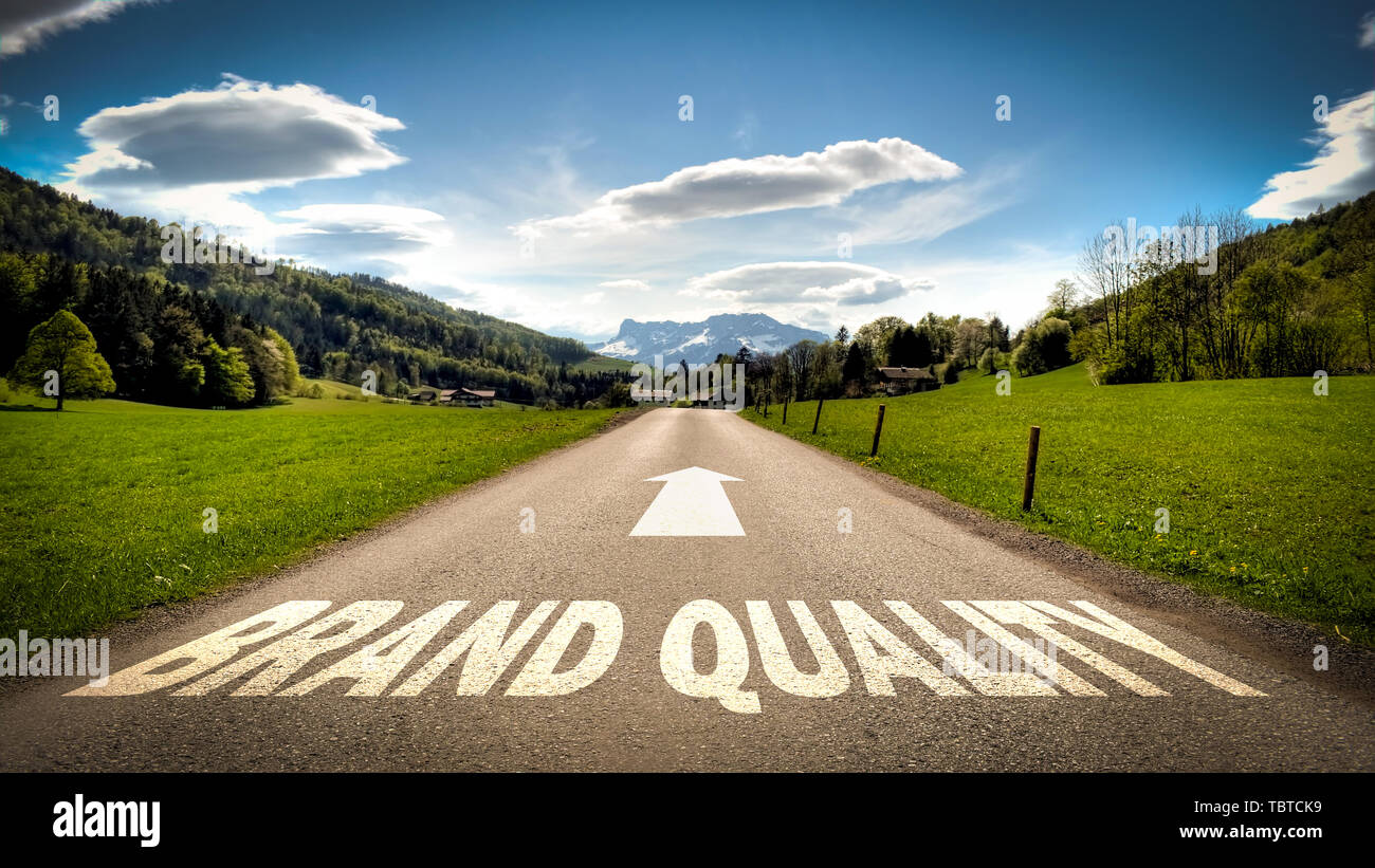 Street Sign the Direction Way to BRAND QUALITY Stock Photo - Alamy