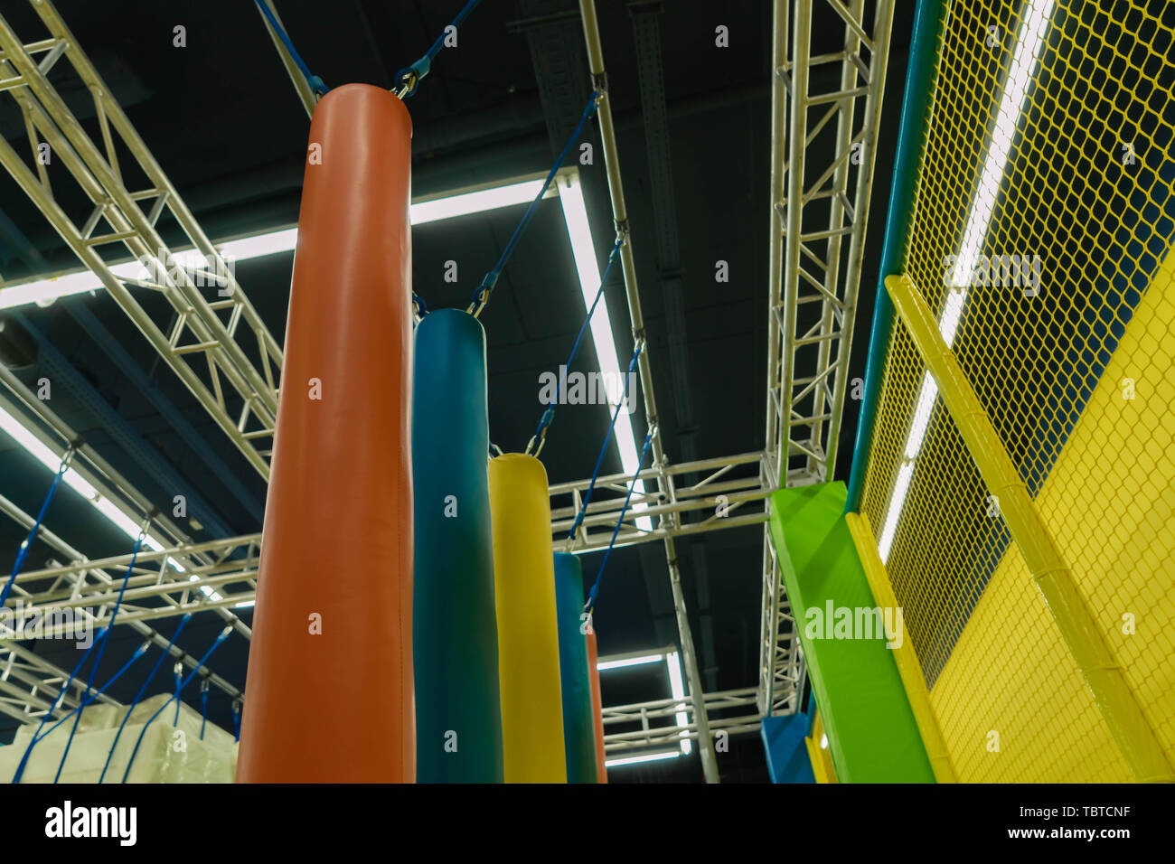 Children's obstacle course. Rings, cylinders and supporting structures ...