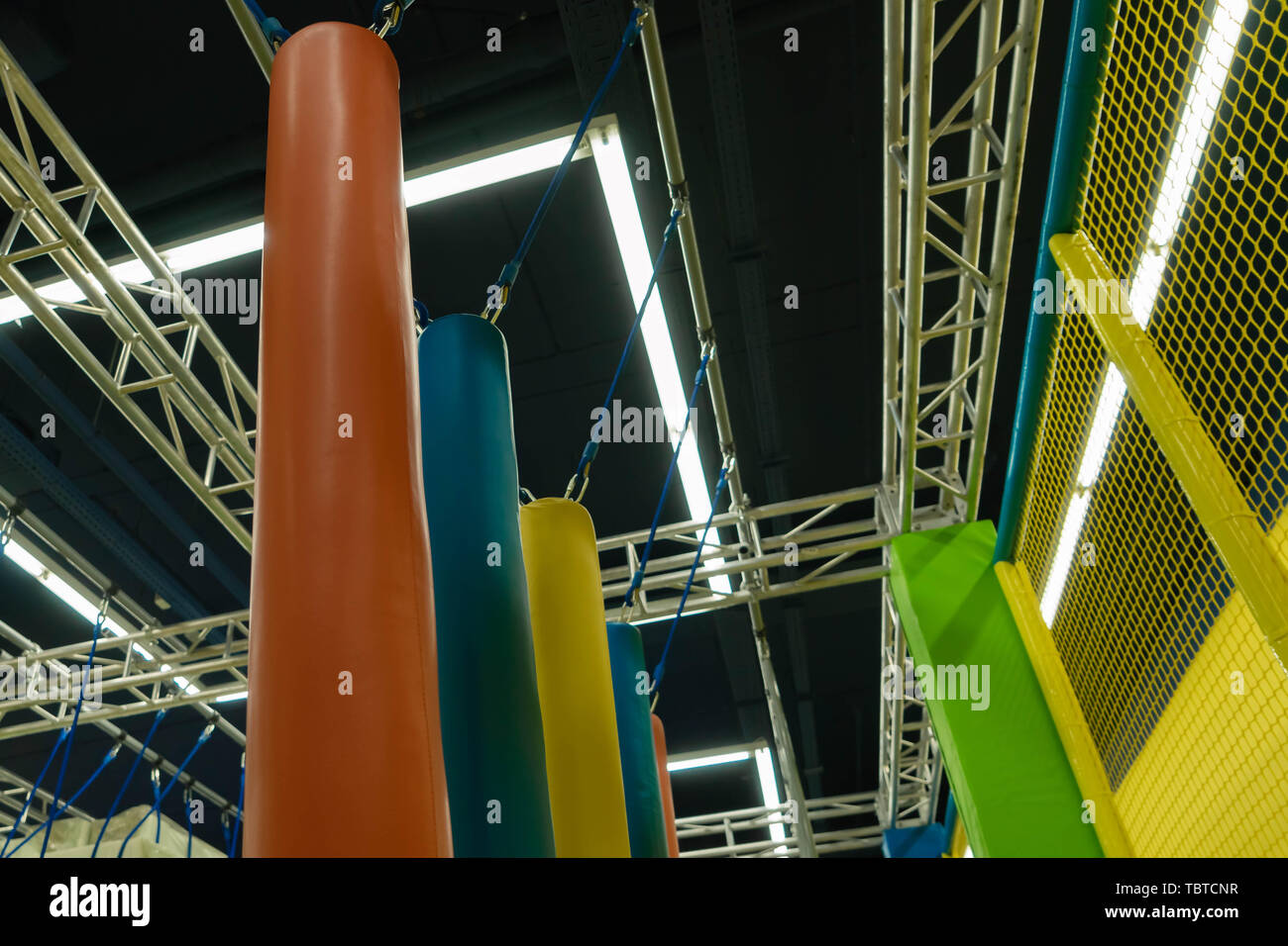 Children's obstacle course. Rings, cylinders and supporting structures ...