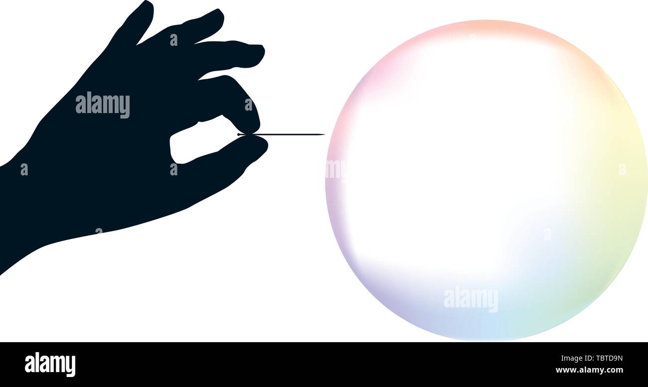 Vector illustration. Bubble explosion. Silhouette hand exploding a soap ...
