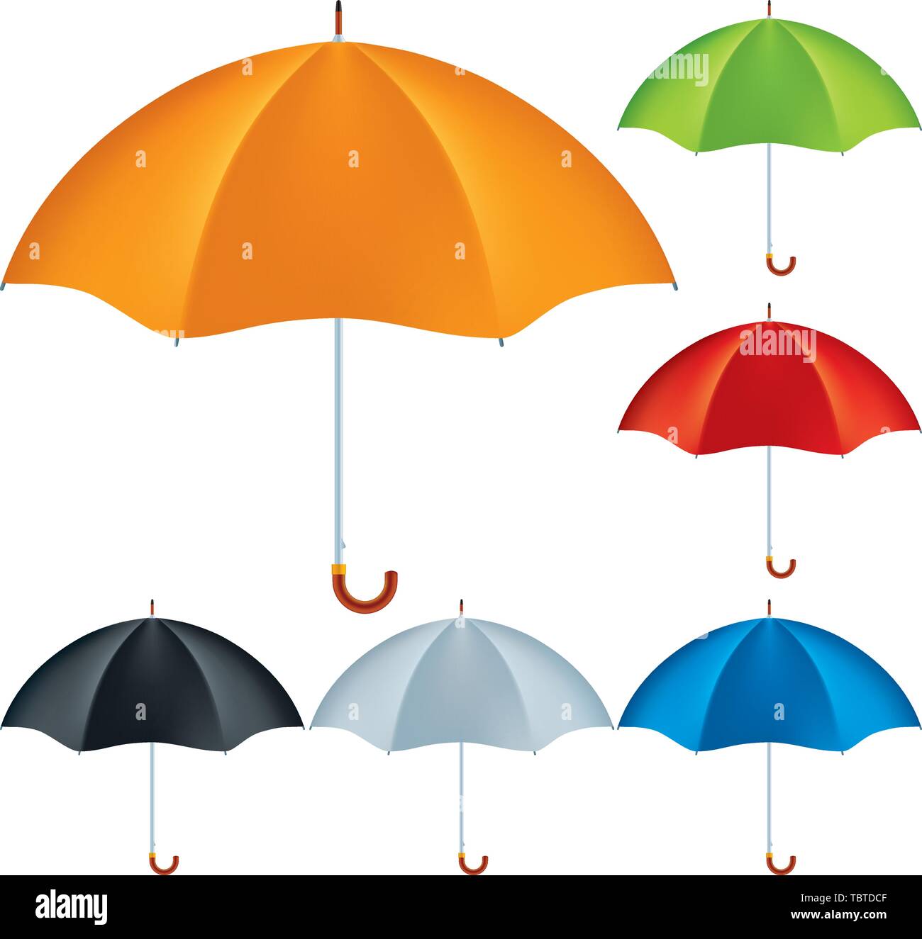 Vector illustration. Open umbrella icon in six different colors Stock ...