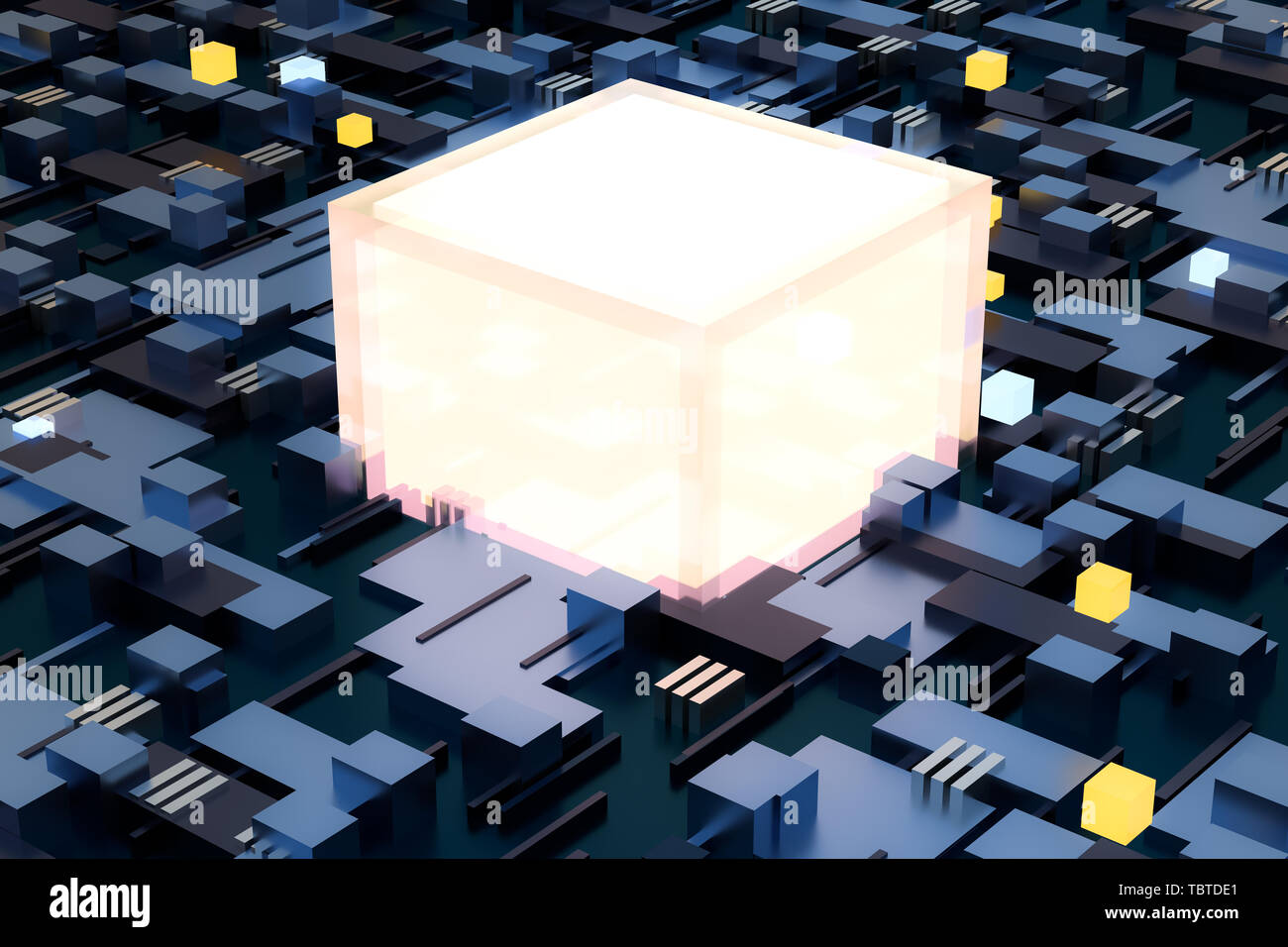 Three-dimensional rendering, technology sense square world Stock Photo ...