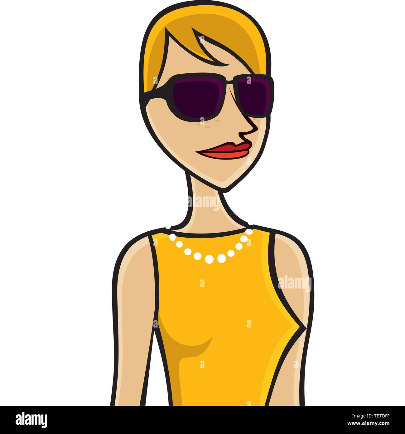 Vector illustration. Fashion woman cartoon with sunglasses and dress ...