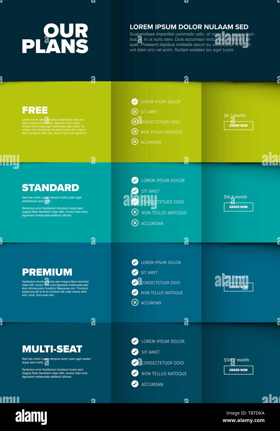 Products service feature compare list table template with various ...
