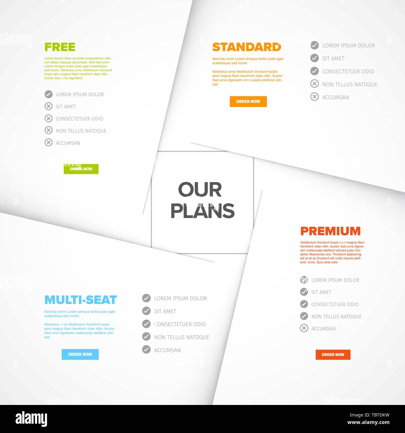Product features schema template papers with four services, feature ...
