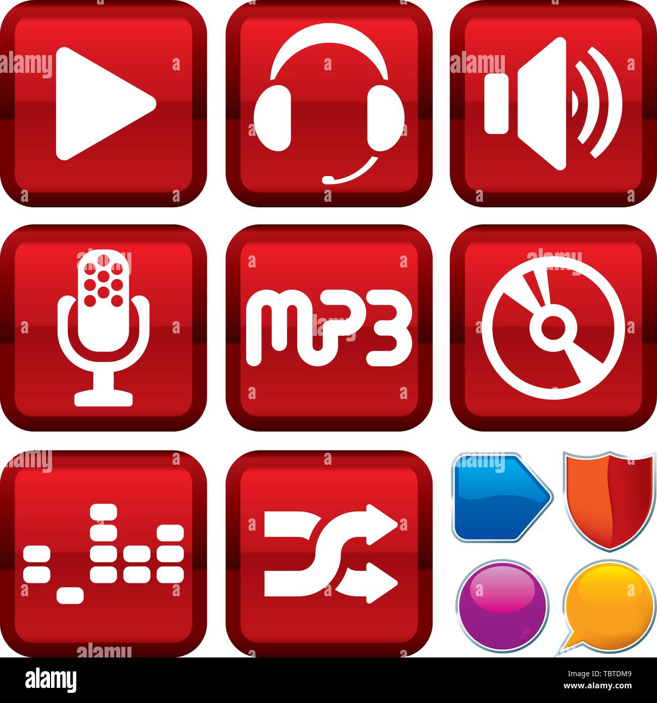 Vector illustration. Set of music icons on square buttons. Geometric ...