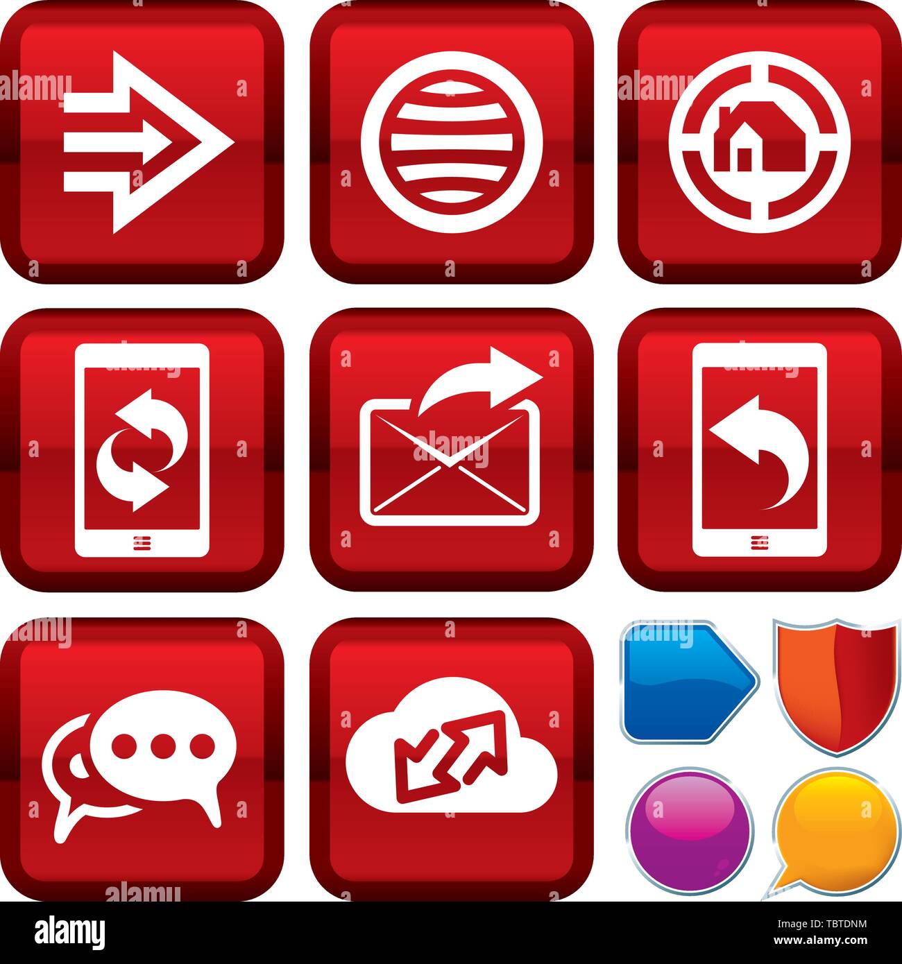 Vector illustration. Set of net icons on square buttons. Geometric ...