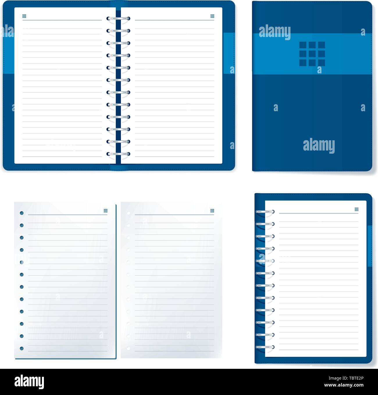 Vector illustration. Agenda elements, open and closed, in blue tones ...
