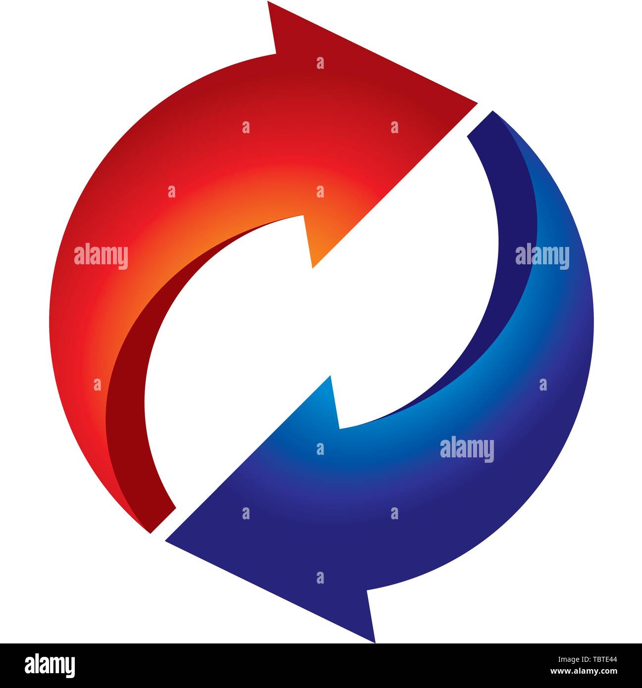 Vector illustration. Rewind 3D symbol. Two concentric arrows in blue ...