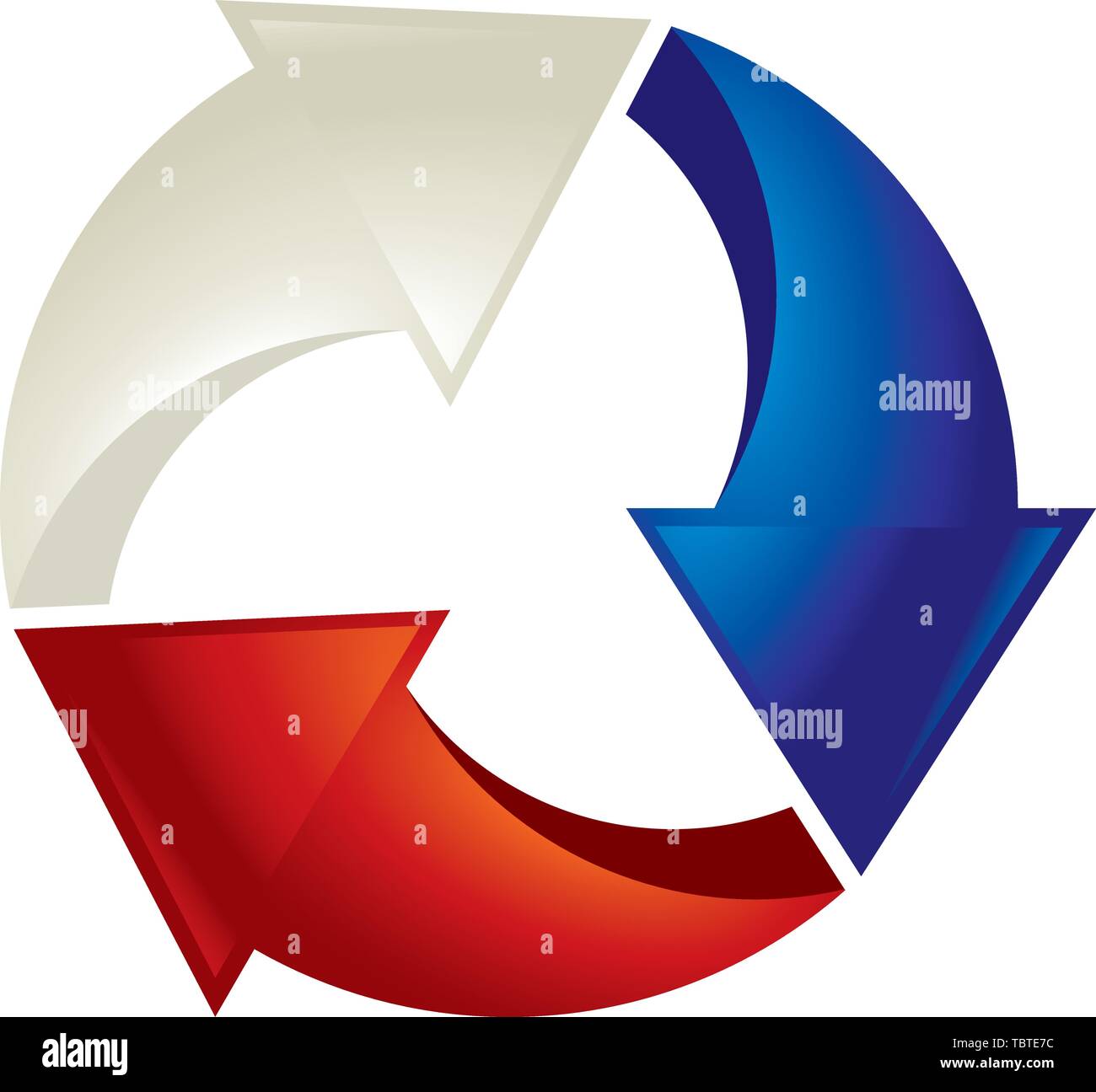 Vector illustration. Loop 3D symbol. Three concentric arrows in blue ...