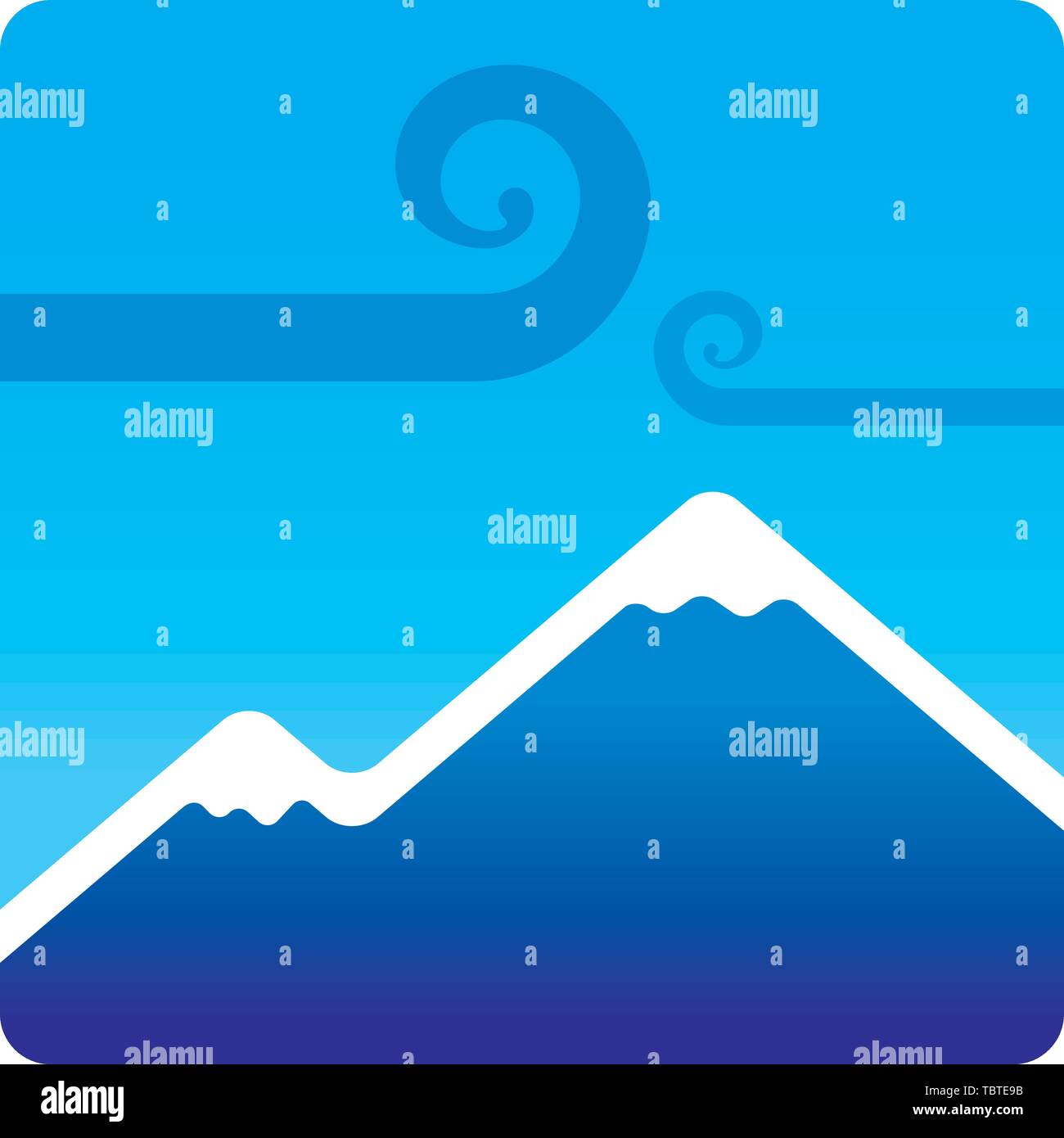 Vector illustration. Blue snowy mountain in simple style with swirling ...