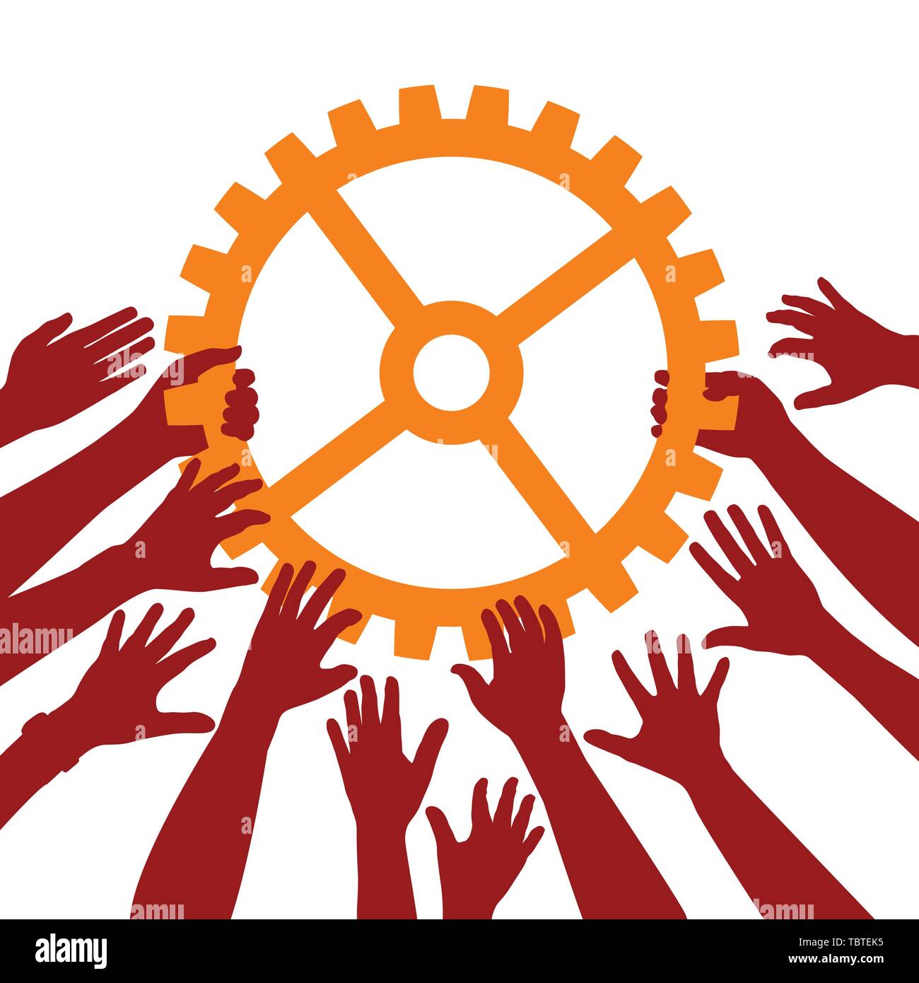 Vector illustration. A set of hands supporting a cog as a team Stock ...