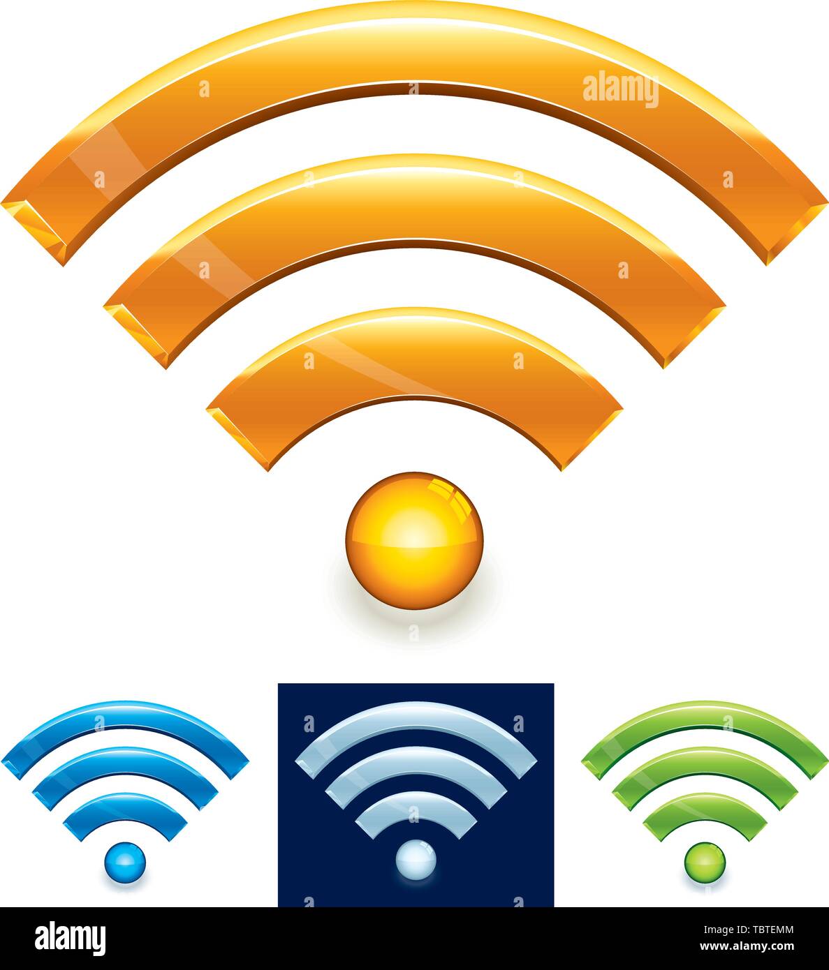 Vector illustration. Wireless technology icon in shiny style. Four ...