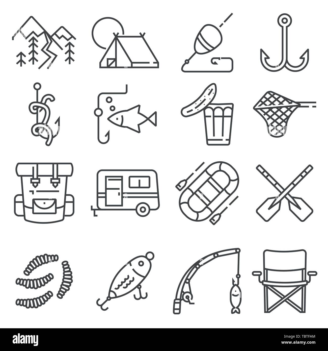 Fishing vector illustration icon set. Fisherman, bait, fish, sonar scan ...