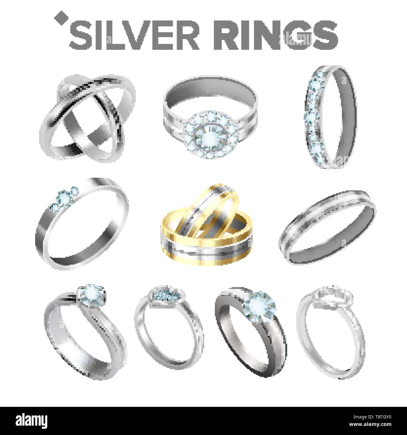 Different Bright Silver Metallic Rings Set Vector Stock Vector Image ...