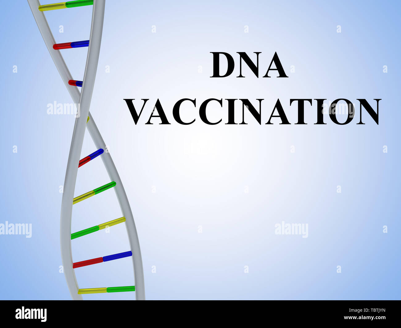 3D illustration of DNA VACCINATION script with DNA double helix ...