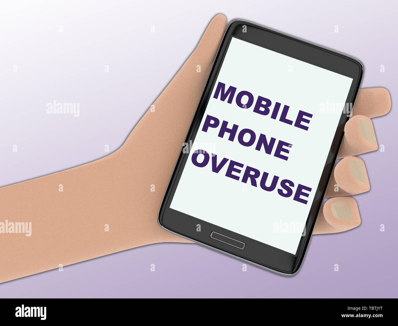 3D illustration of MOBILE PHONE OVERUSE script on the screen of a ...