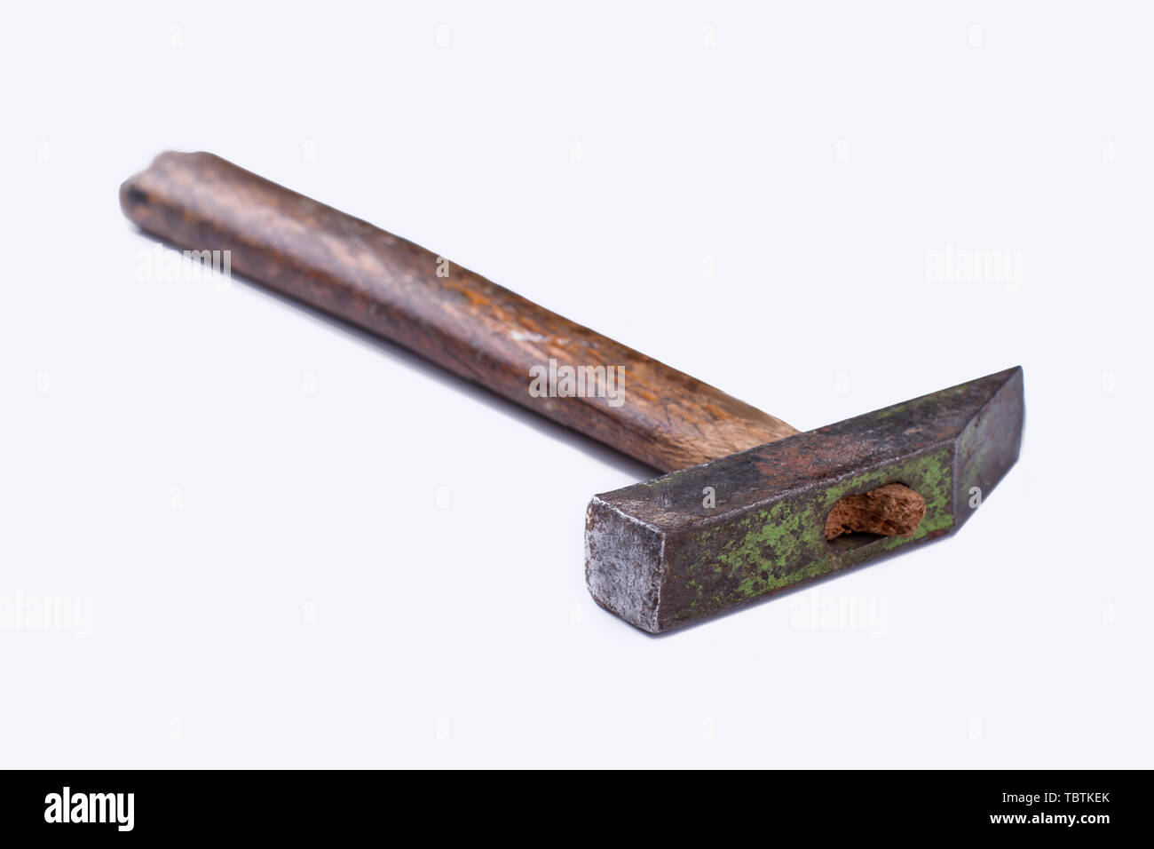 Used hammer isolated on white background. Old building tool, horizontal ...