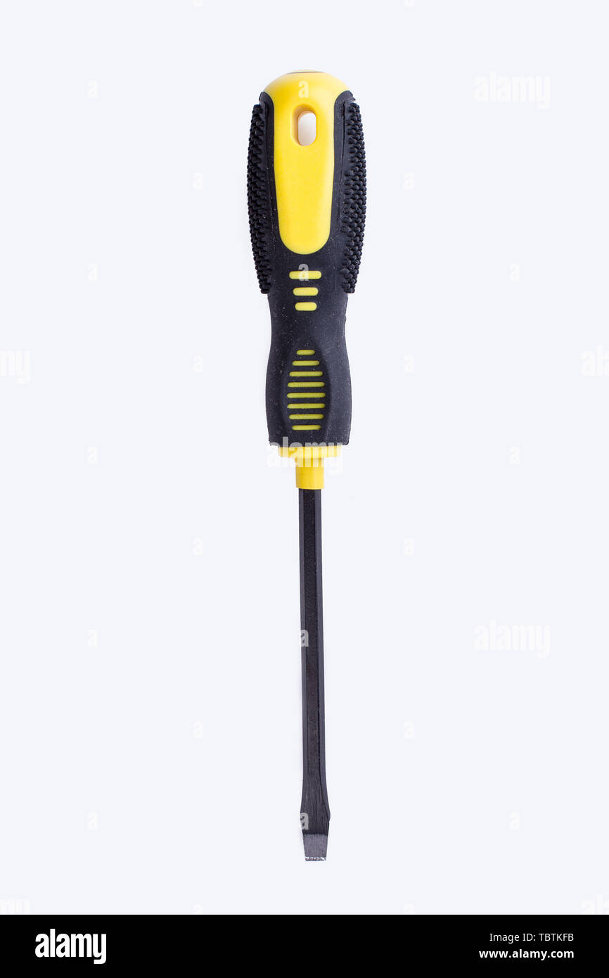 Yellow screwdriver isolated on white background. Building tool ...