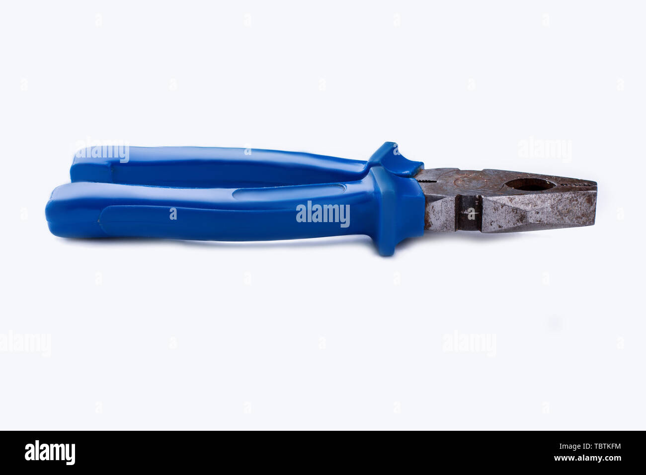 Blue pliers isolated on white background. Hand tool for repair ...