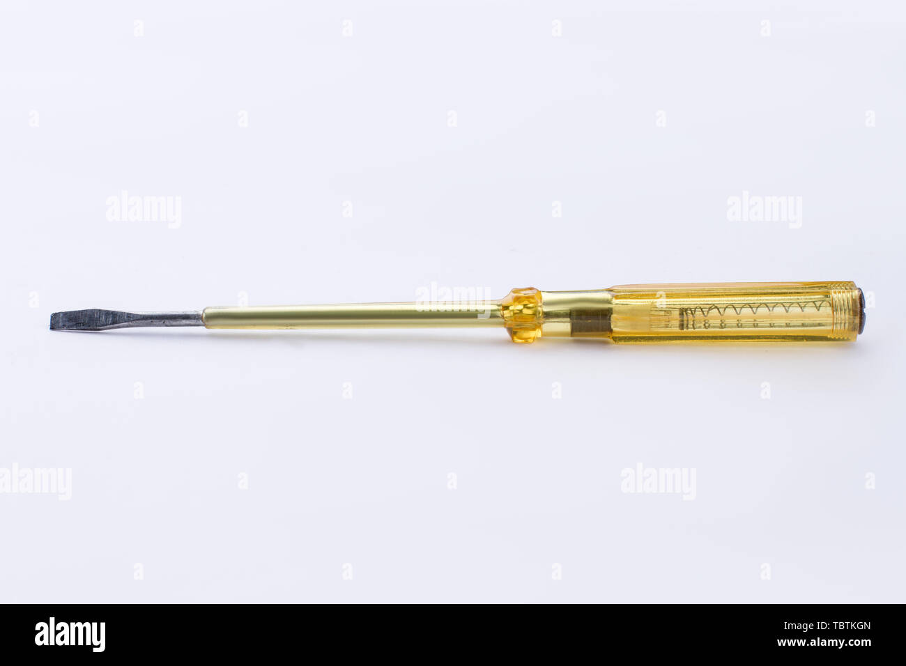 Yellow handle screwdriver on white background. Flathead screwdriver ...