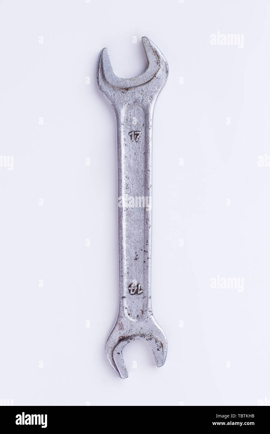 Stainless steel wrench isolated on white background. Plumbers tool ...