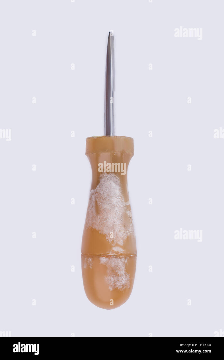 Screwdriver with plastic handle on white background. Used screwdriver ...