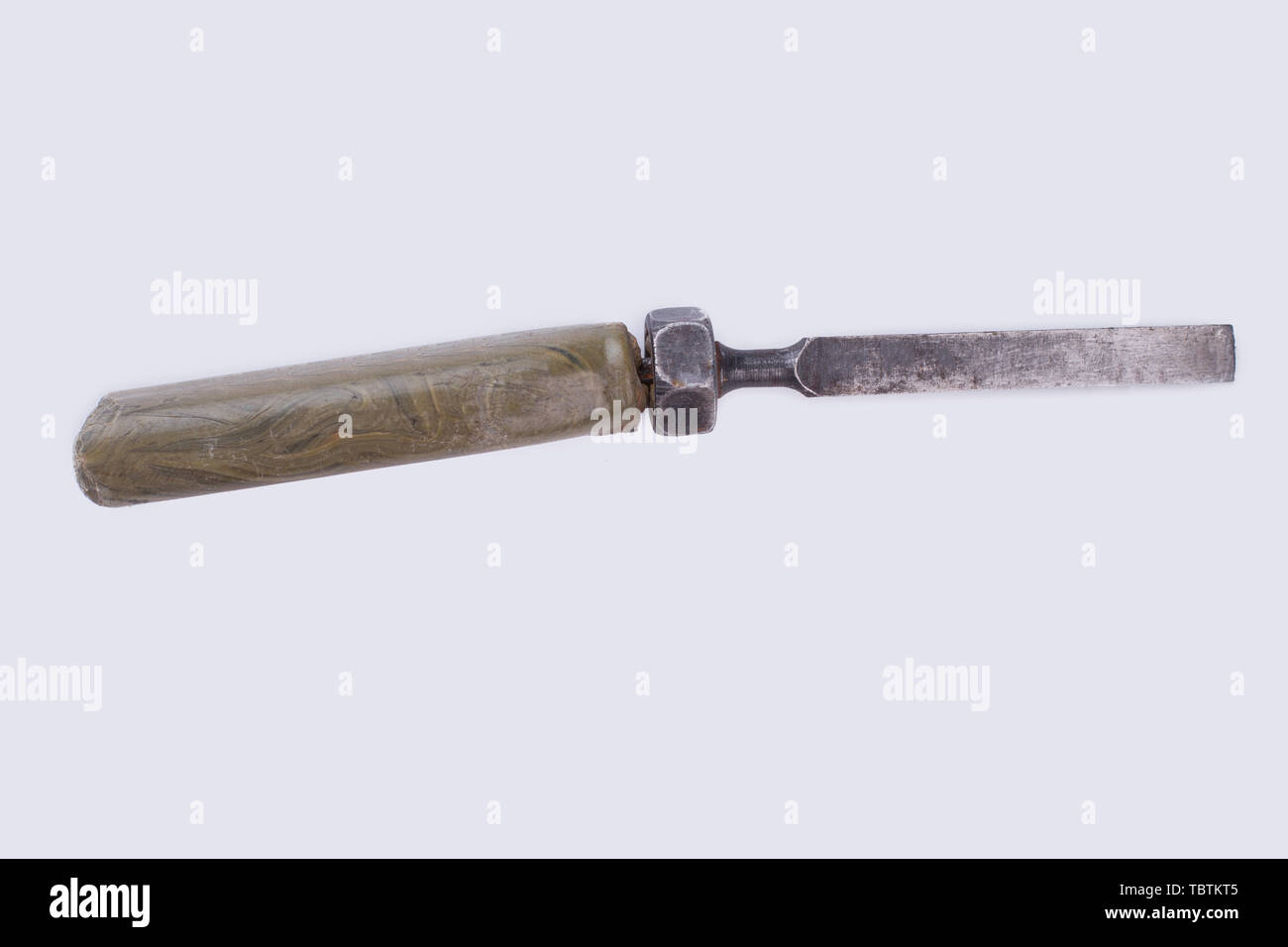 Chisel isolated on white background. Used tool with rubber handle ...