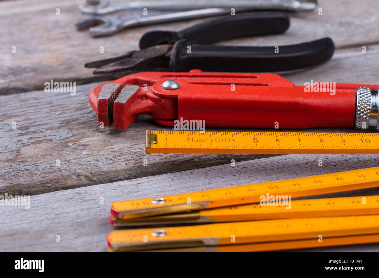Tool set for house renovation. Different instruments including folding ...