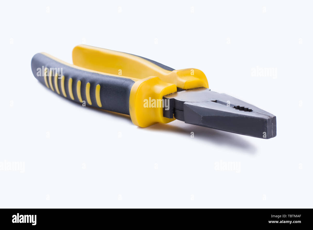 Close up pliers isolated on white background. Cutting plier with black ...