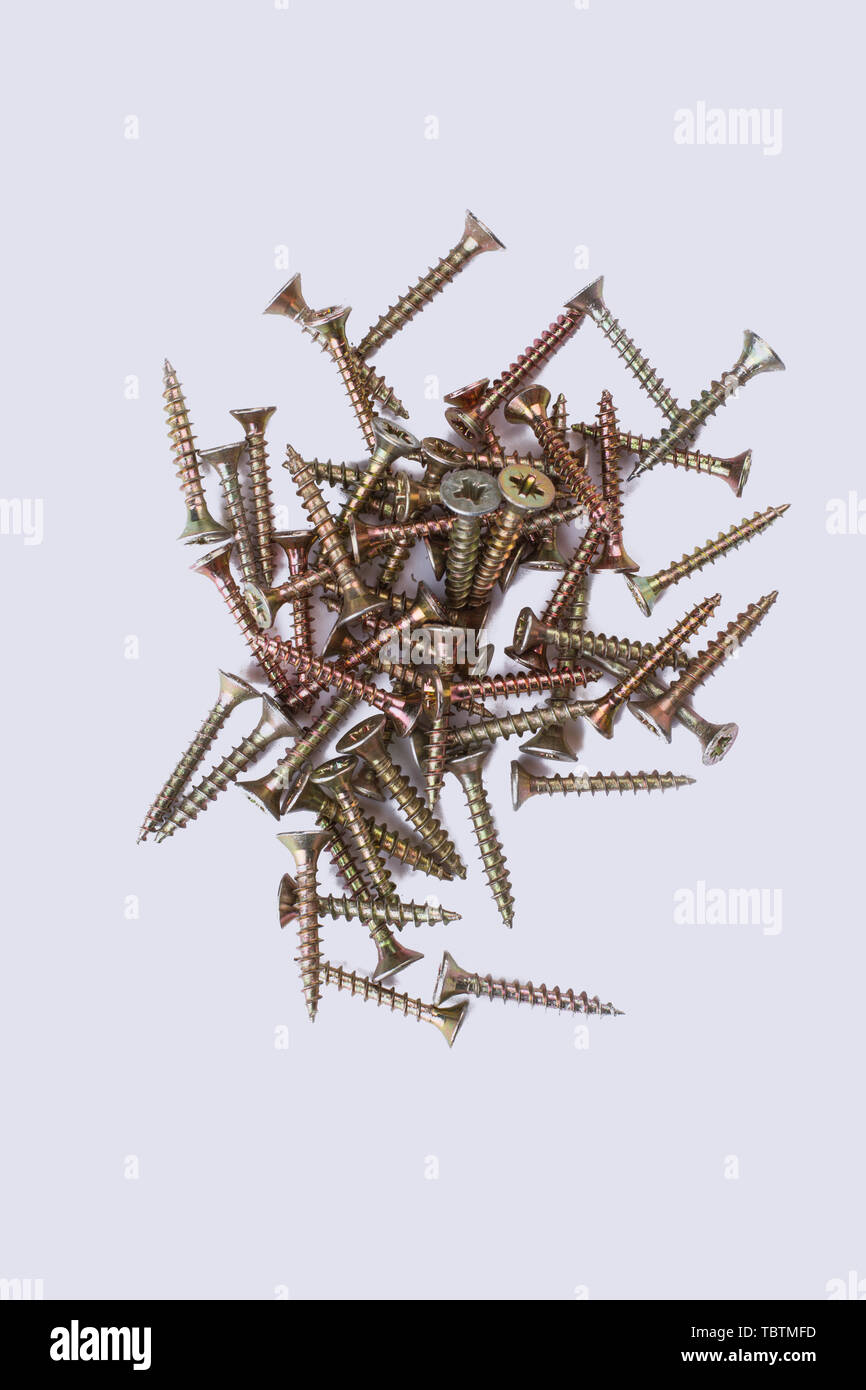 Building screws on white background. Equipment for construction Stock ...