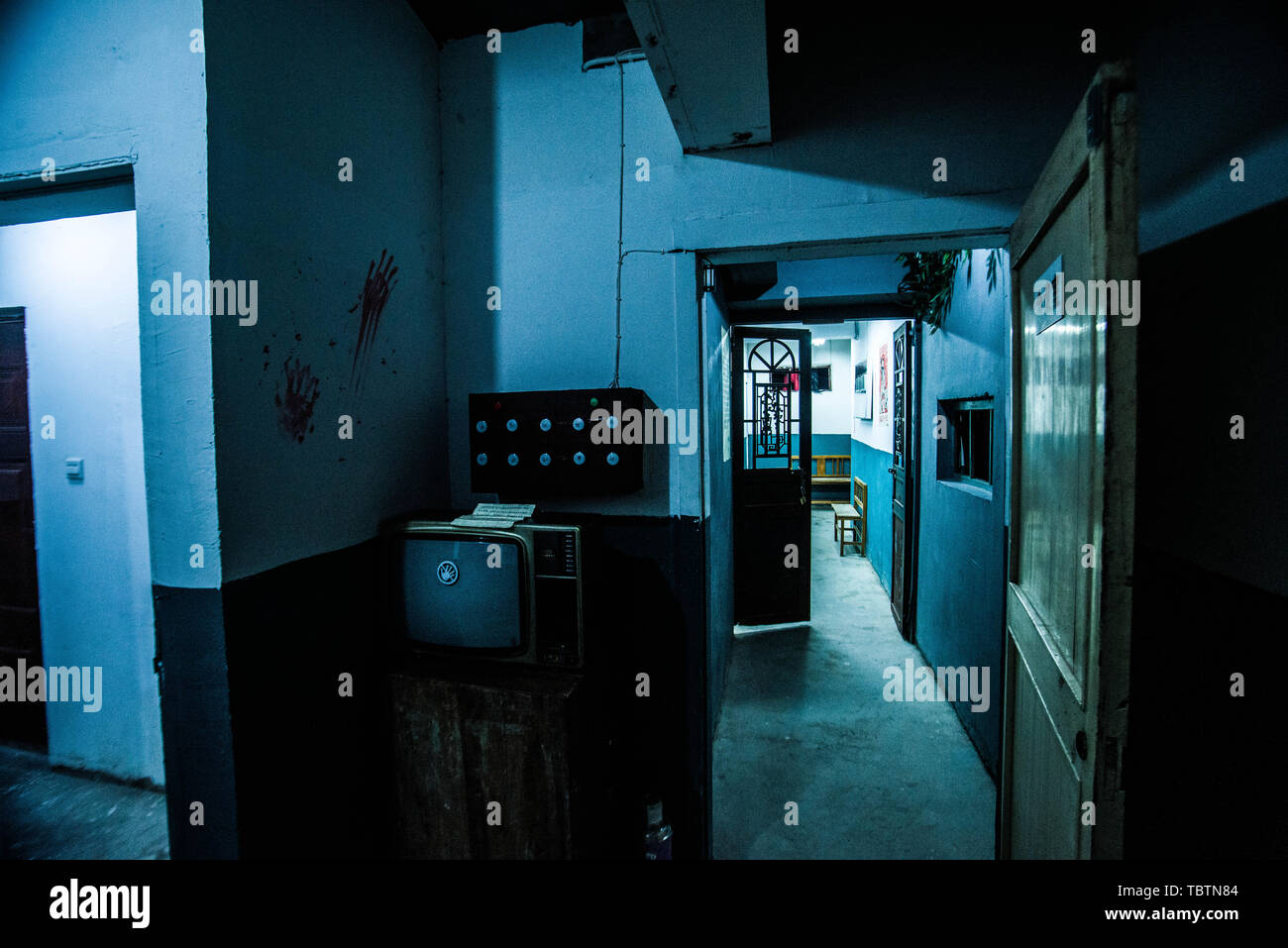 Horror haunted house, hospital-themed secret room escape Stock Photo ...