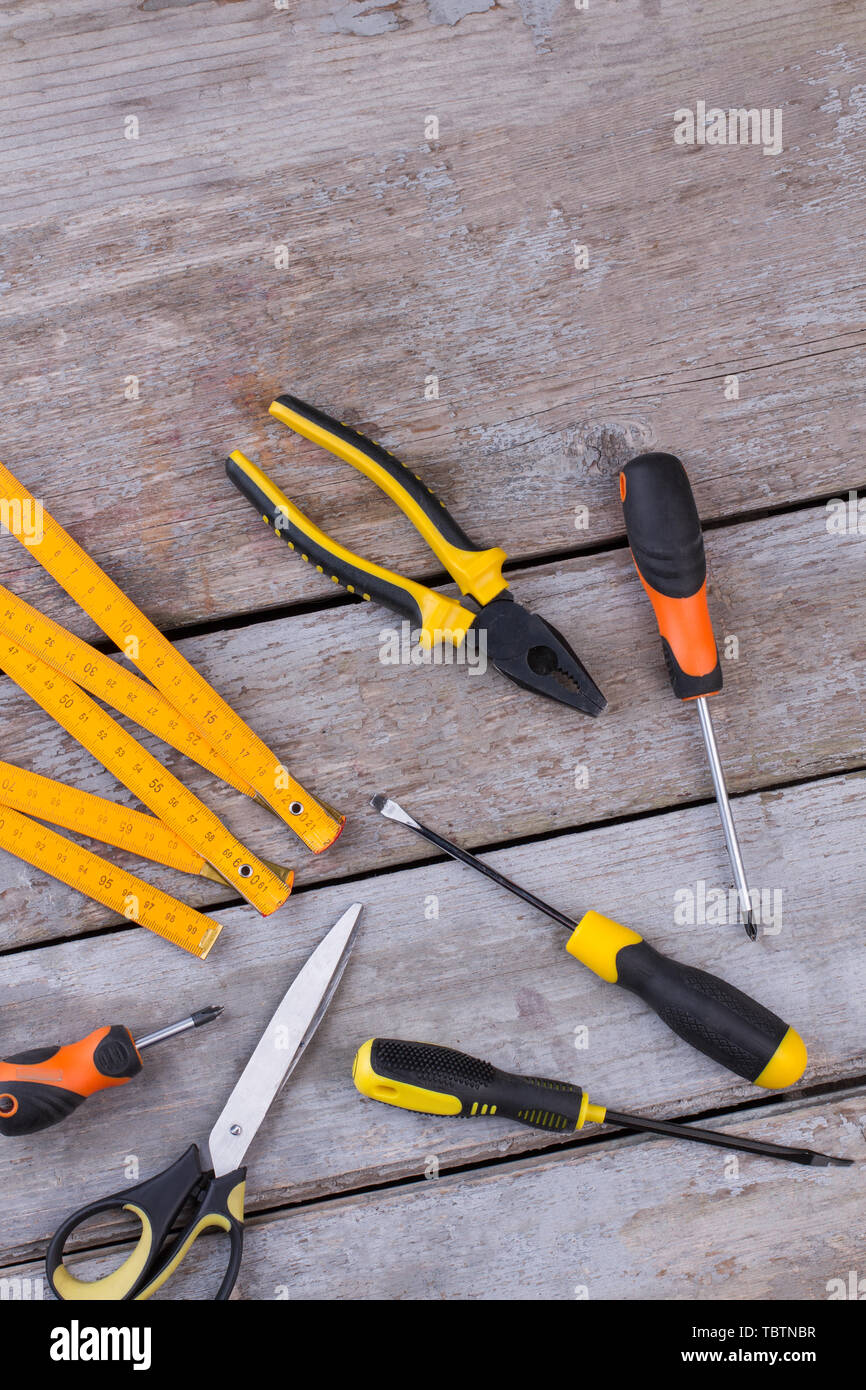 Repair tool kit. Set of construction tools including screwdrivers ...