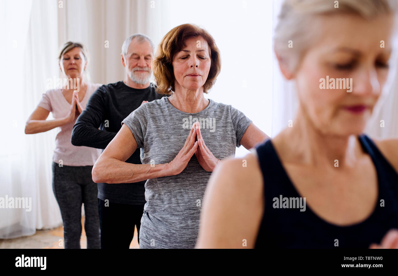 Group of senior people doing exercise in community center club Stock ...